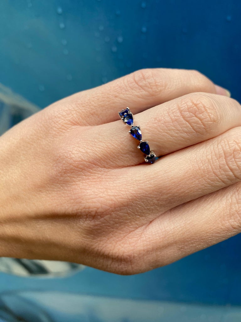 1.80 Carat Total Weight Natural Blue Sapphire Chasing Pear Band For ...