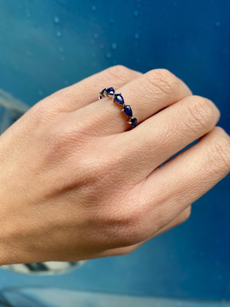 1.80 Carat Total Weight Natural Blue Sapphire Chasing Pear Band For ...