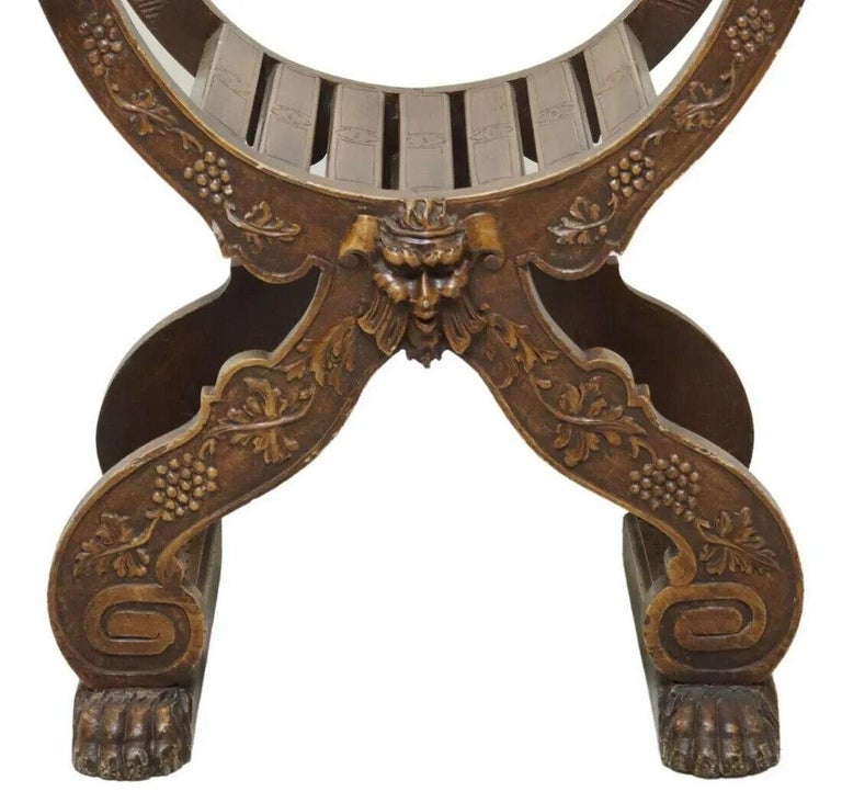 1800s Antique Curule, Renaissance Revival, Figural, Carved, Curved ...