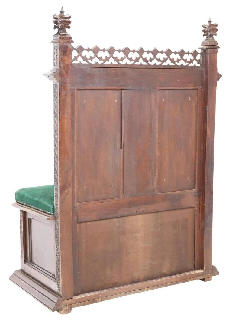 1800s Antique French Gothic Revival, Armorial, Carved Wood, Green, Hall ...