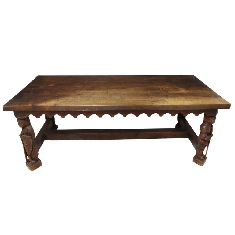 1800s Antique Gothic Revival, Walnut, Knight, Signed, 79"L, Trefoil ...