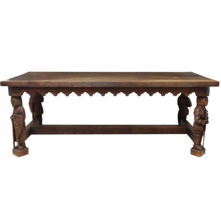 1800s Antique Gothic Revival, Walnut, Knight, Signed, 79"L, Trefoil ...