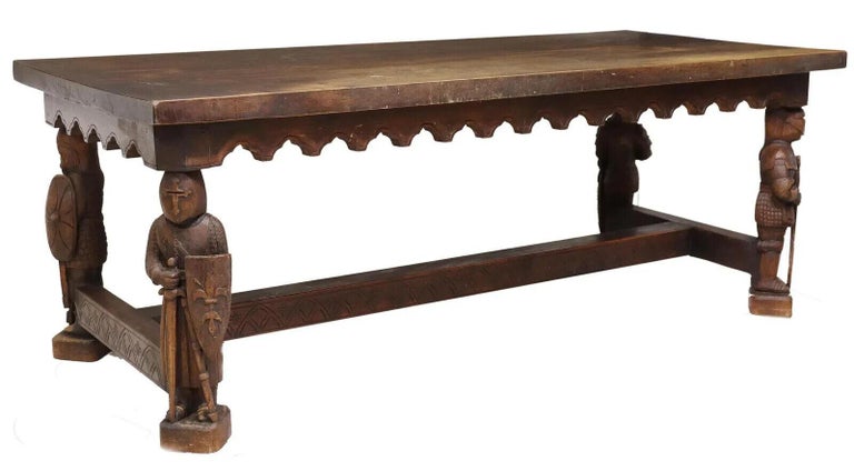 1800s Antique Gothic Revival, Walnut, Knight, Signed, 79"L, Trefoil ...