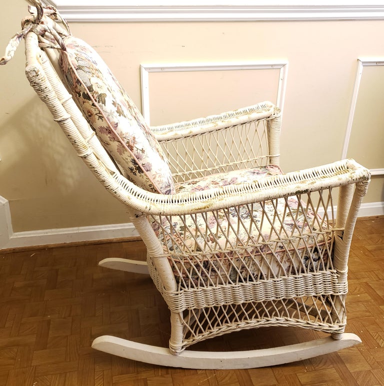 1800s Antique Heywood Wakefield Large Wicker Rocking Arm Chair with ...