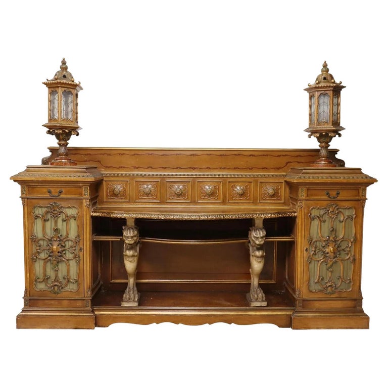 1800s Antique Italian Paint Decorated, Carved Wood, with Lanterns ...