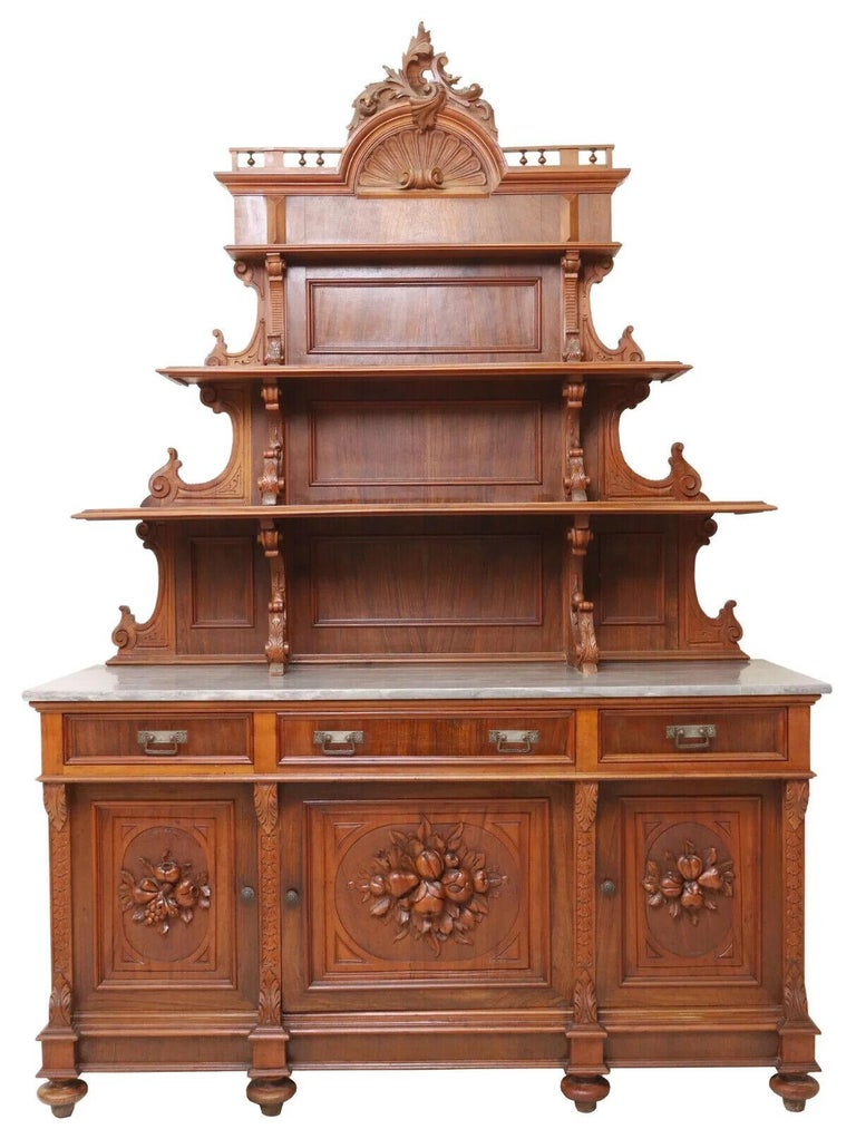 1800's Antique Italian Sideboard, Marble-Top, Carved, Foliate, Display ...