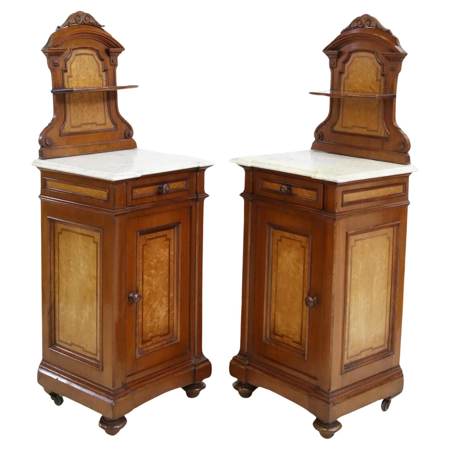 1800's Antique Pair (2), Italian Marble-Top, Walnut, Maple Nightstands ...