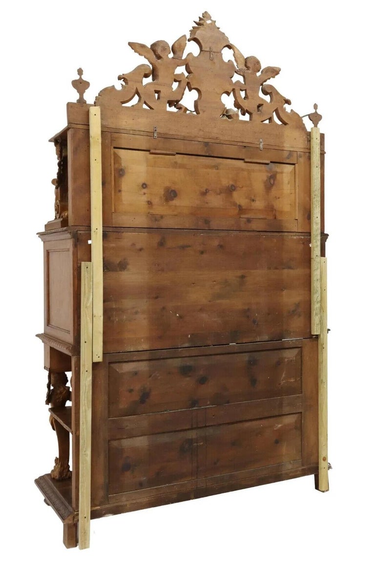 1800s Antique Renaissance Revival Carved Walnut, Figural, W/Crest ...