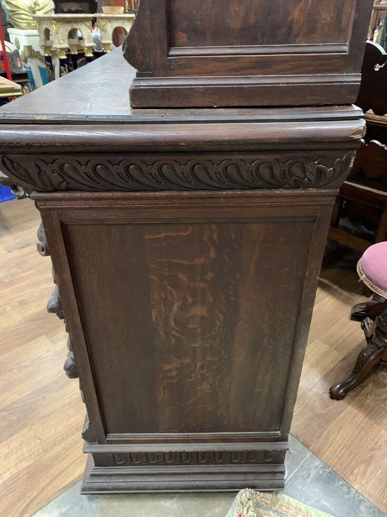 1800s Antique Sideboard, Buffet Server, Dutch Stained Glass, Foliage ...