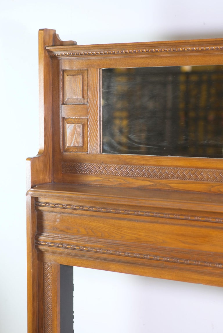 1800s Ash Fireplace Mantel w Mirror Basket Weave Pattern For Sale at ...