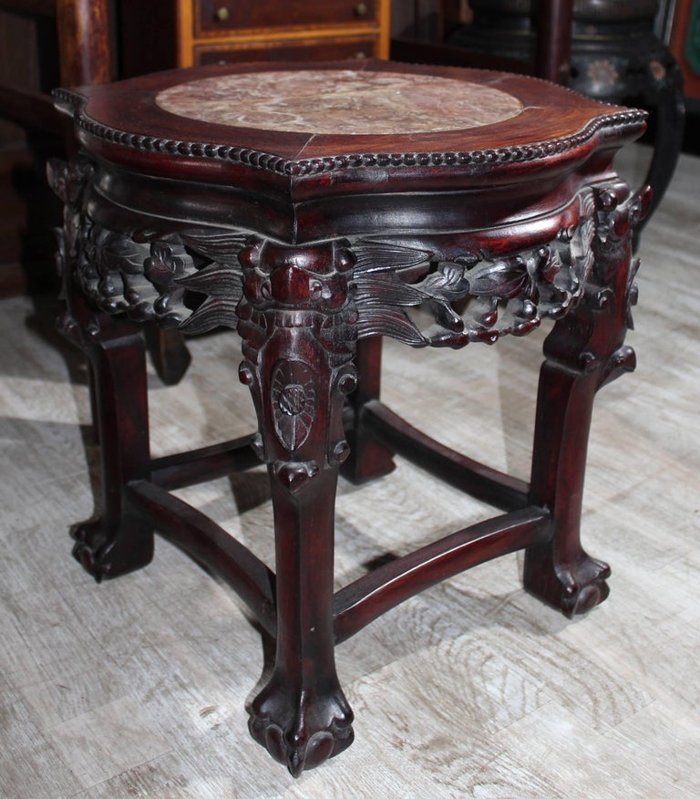 1800s Chinese Wooden Pedestal Base with Stone Top For Sale at 1stDibs