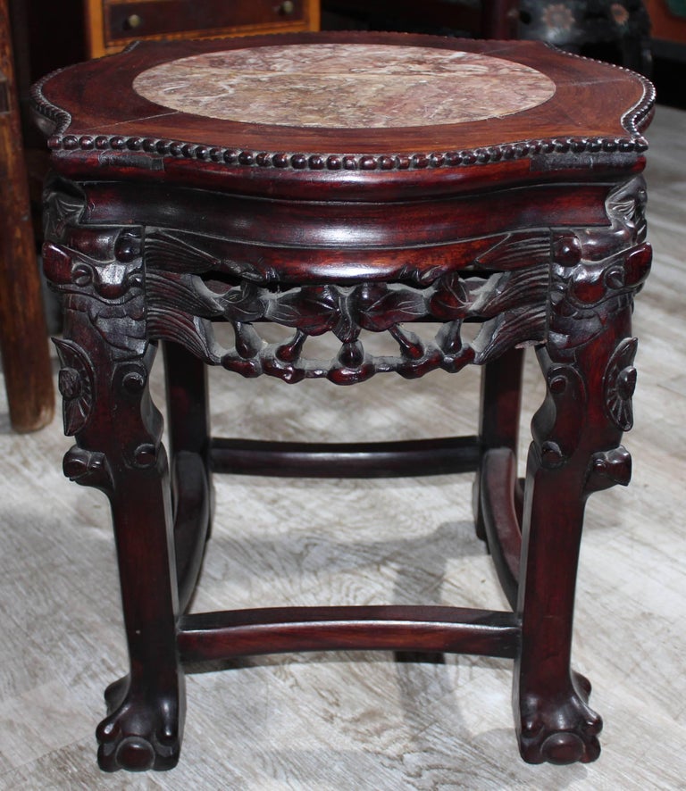 1800s Chinese Wooden Pedestal Base with Stone Top For Sale at 1stDibs