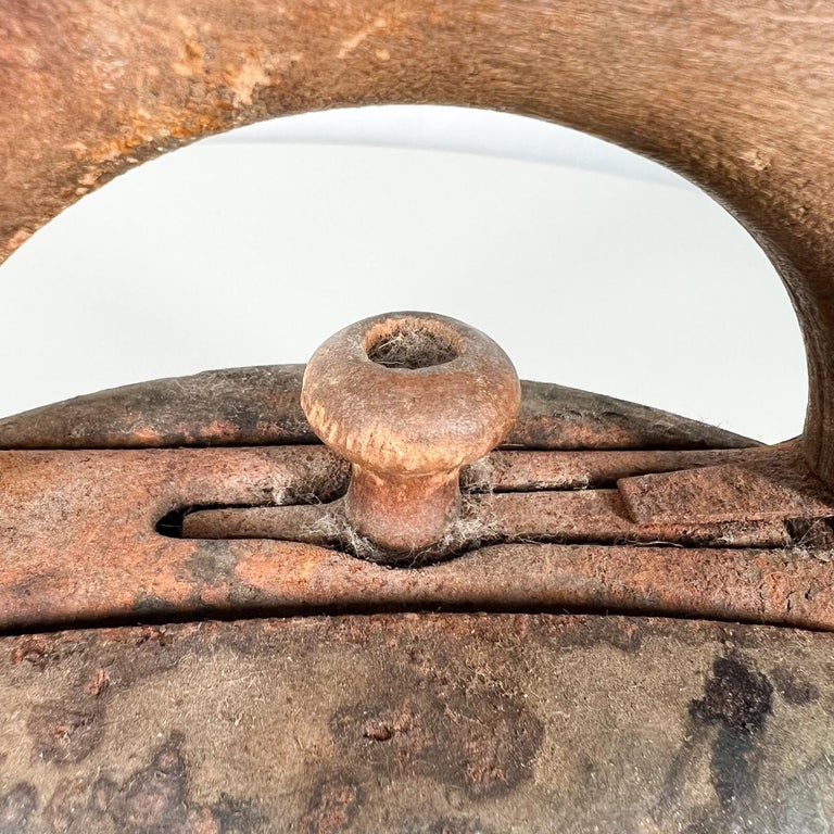 1800s Distressed Antique Iron with Decorative Iron Rest For Sale at 1stDibs