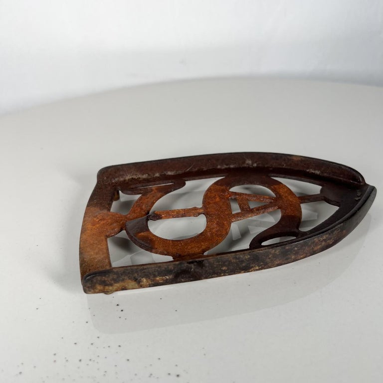 1800s Distressed Antique Iron with Decorative Iron Rest For Sale at 1stDibs