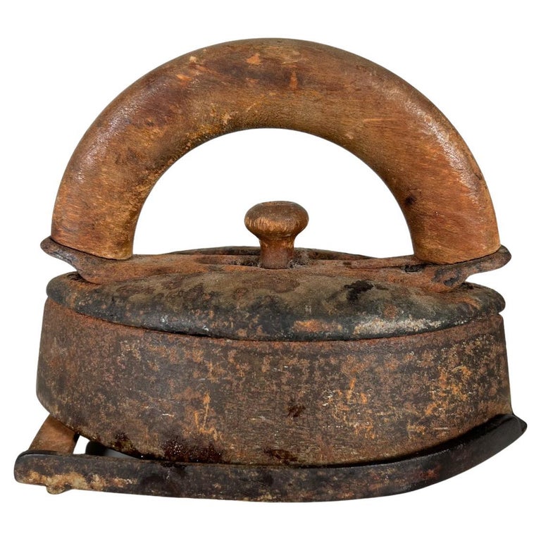 1800s Distressed Antique Iron with Decorative Iron Rest For Sale at 1stDibs