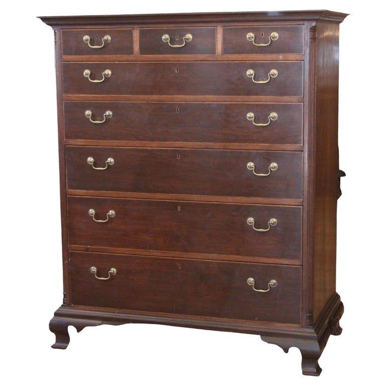 1800s Chest Of Drawers with Dovetail Joints + Top, Brass Hardware + 8 ...