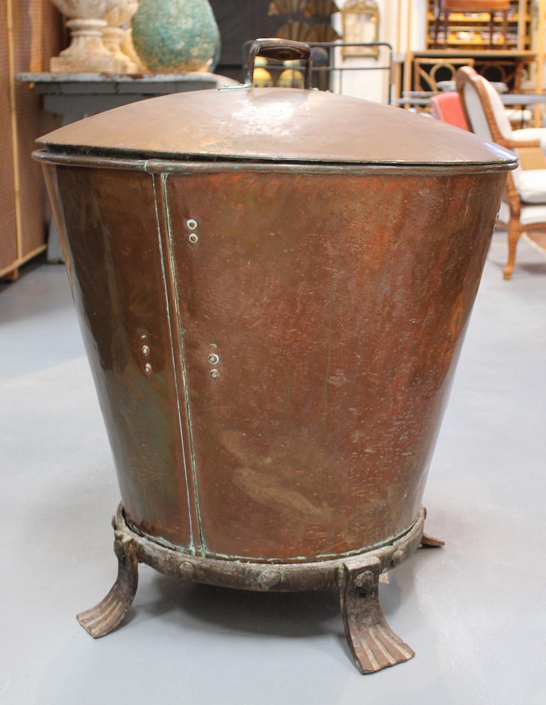 1800s French Copper Boiler with Wrought Iron Base at 1stDibs