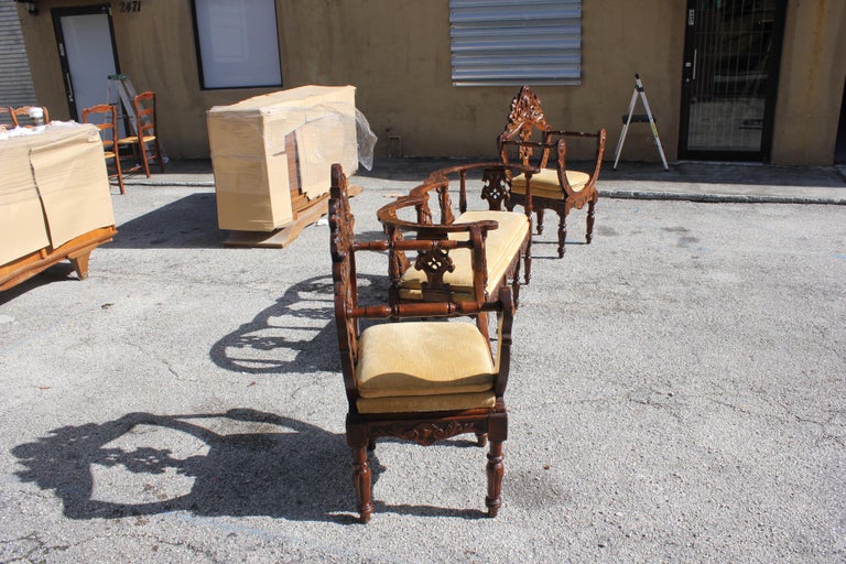 1800s Italian Renaissance Settee Sofa Couch with Two Chairs in Carved ...