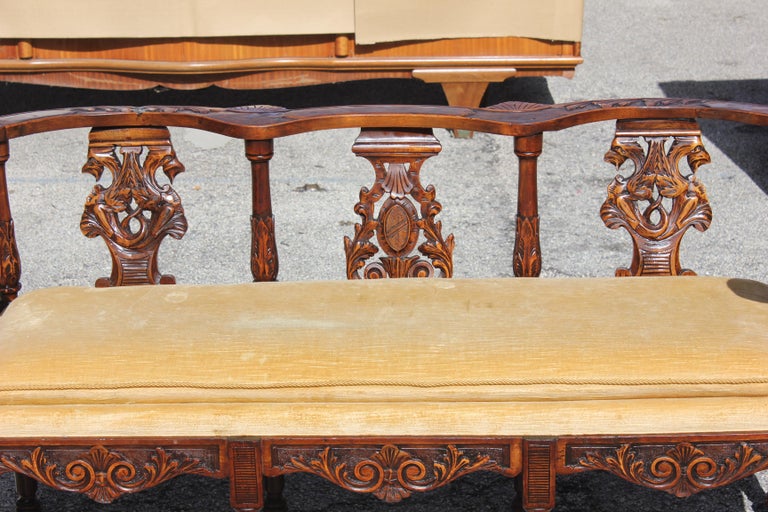 1800s Italian Renaissance Settee Sofa Couch with Two Chairs in Carved ...