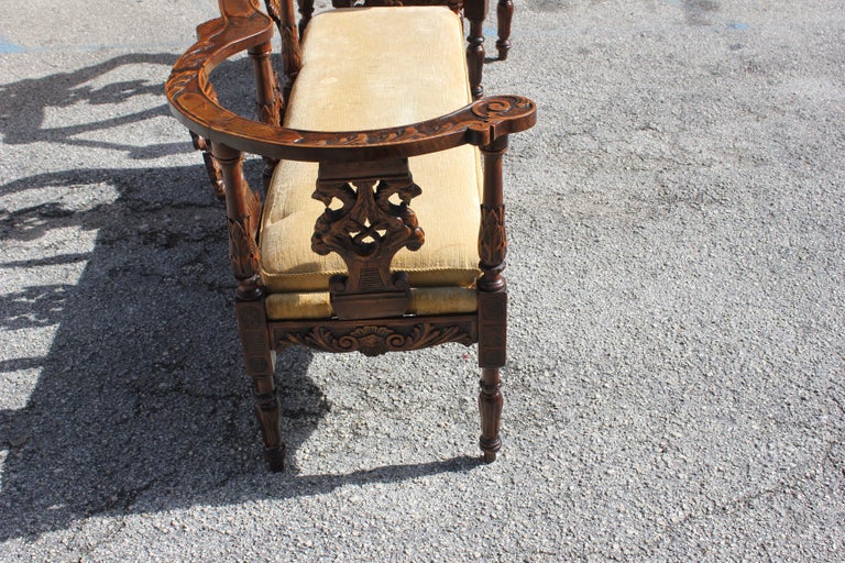 1800s Italian Renaissance Settee Sofa Couch with Two Chairs in Carved ...