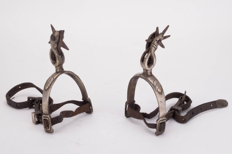 1800s Pair of American Silvered Metal Spurs at 1stDibs