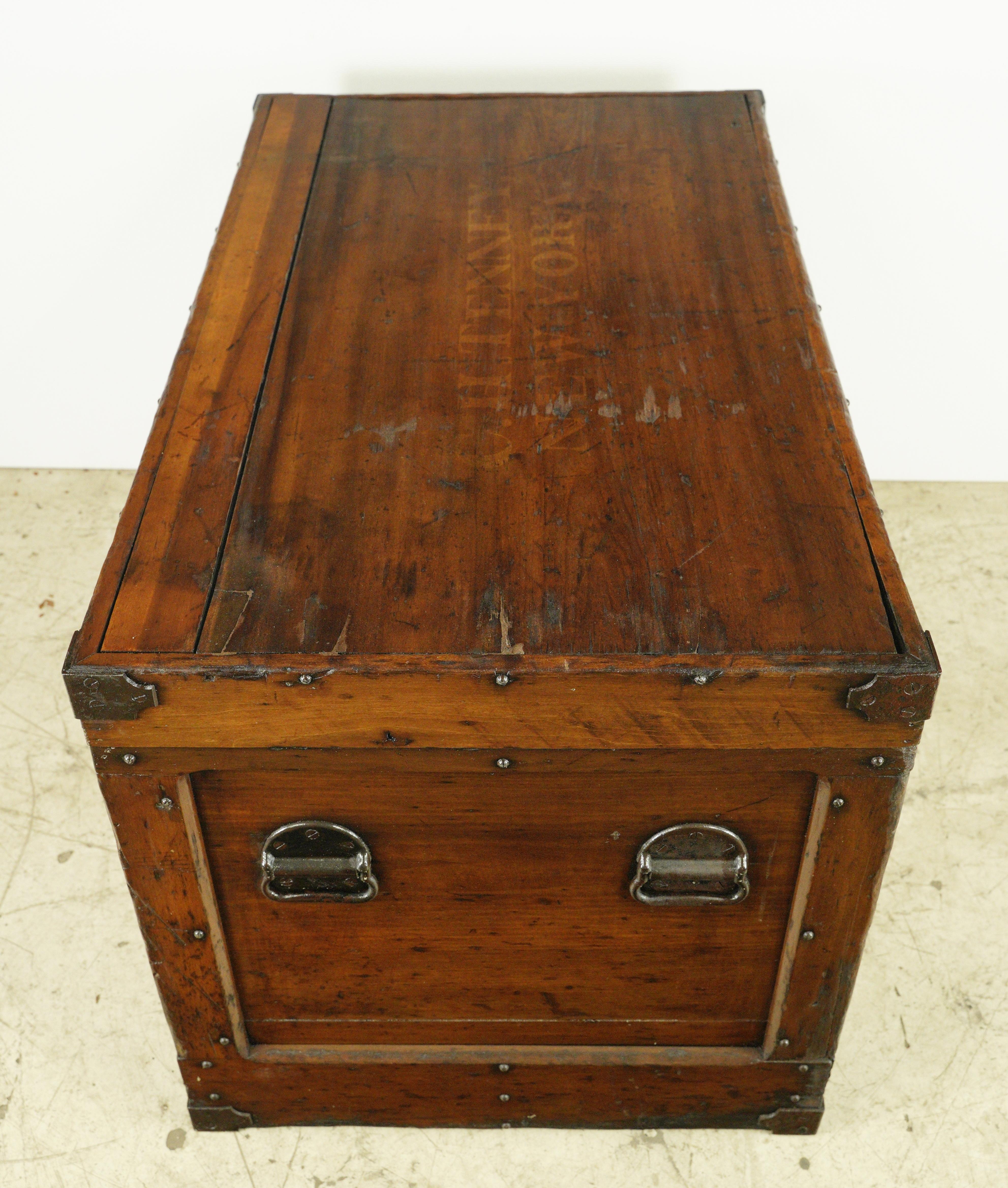 1800s Pine C.H. Tenney Trunk with Leather Straps For Sale at 1stDibs