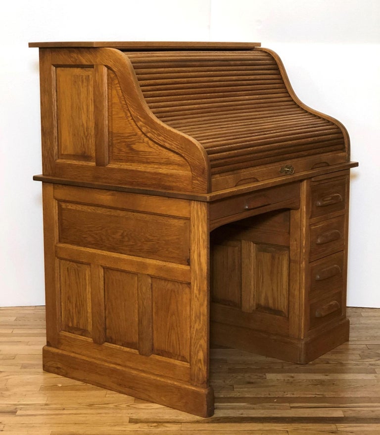 1800s Roll Top Oak Desk with Raised Panels For Sale at 1stDibs | raised ...