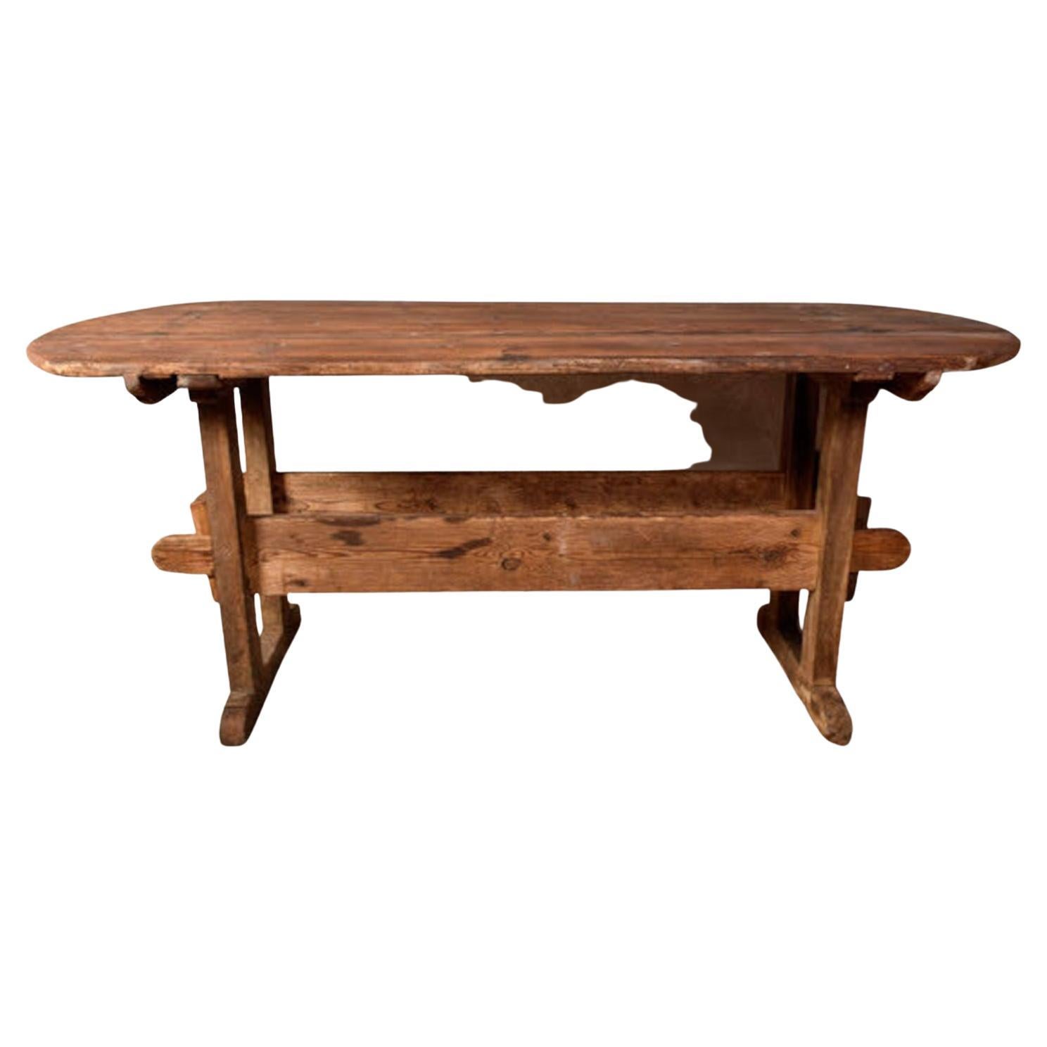 1800s Swedish "Bockbord" Trestle Table with Oval Top and Incredible ...