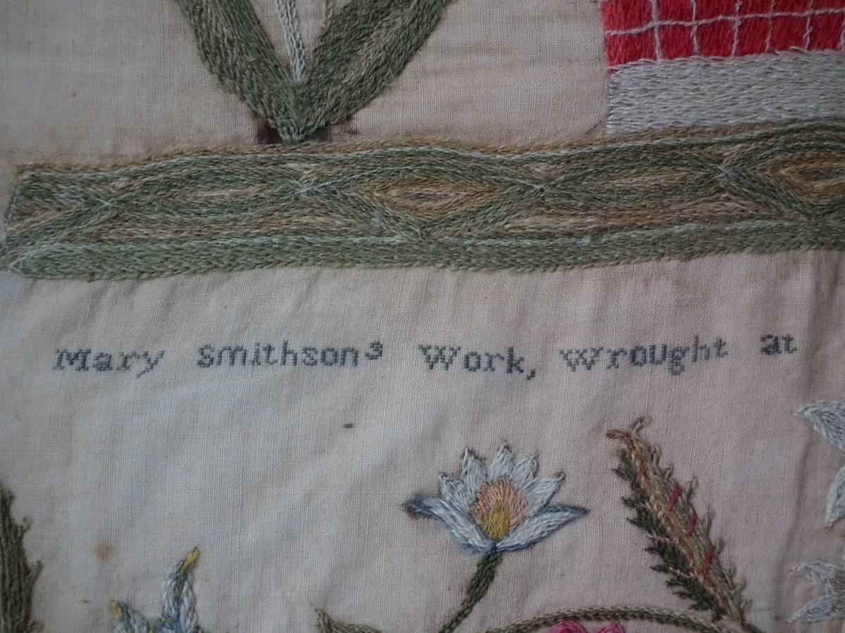 1809 Antique Sampler by Mary Smithson, Country House at 1stDibs
