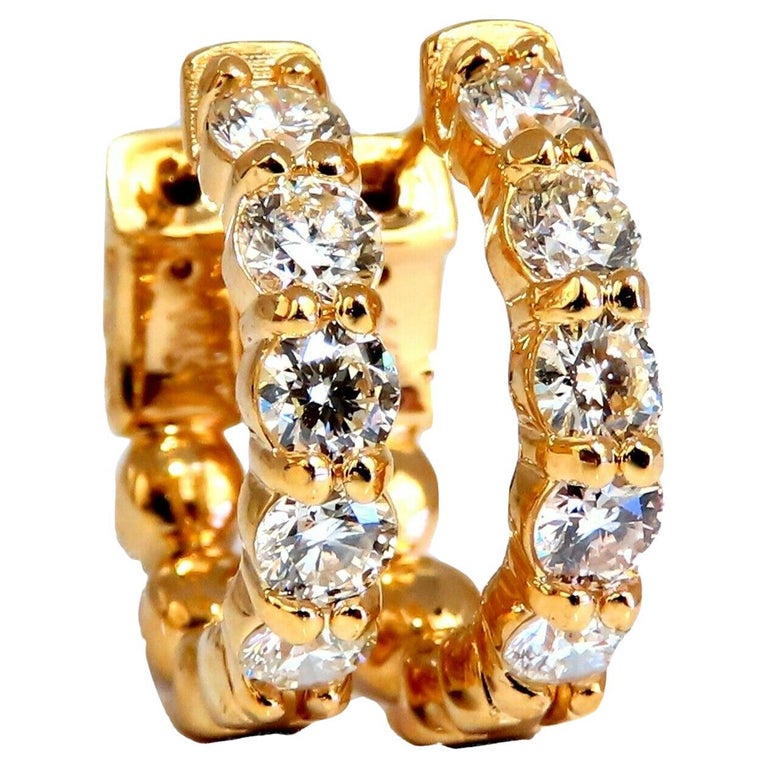 1,80 Karat natürlicher runder Diamant Mini-Creolen aus 14 Karat Gelbgold mit Dime im Angebot bei ...