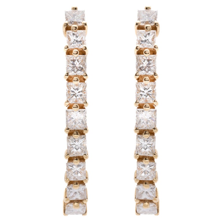 1.80cts Diamond 18k Gold Princess Cut Suspender Bar Earrings For Sale ...