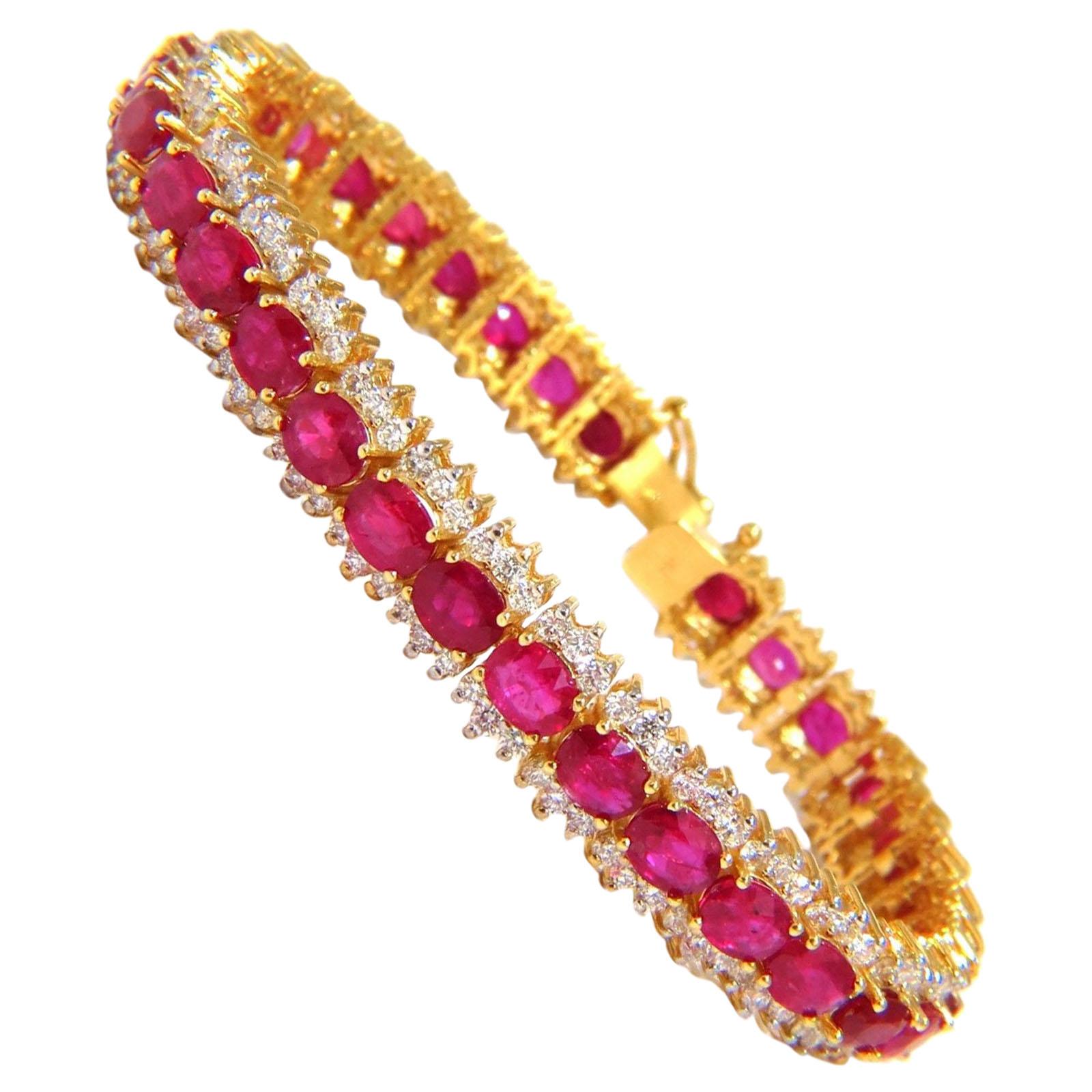 18.16 Carat Natural Bright Vivid Red Ruby Diamonds Three-Row Tennis ...