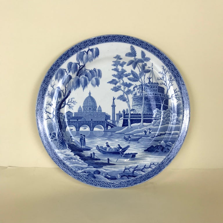 1816s English Blue Italian Spode Earthenware Rome Pattern Dinner Plate ...
