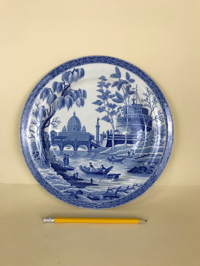 1816s English Blue Italian Spode Earthenware Rome Pattern Dinner Plate ...