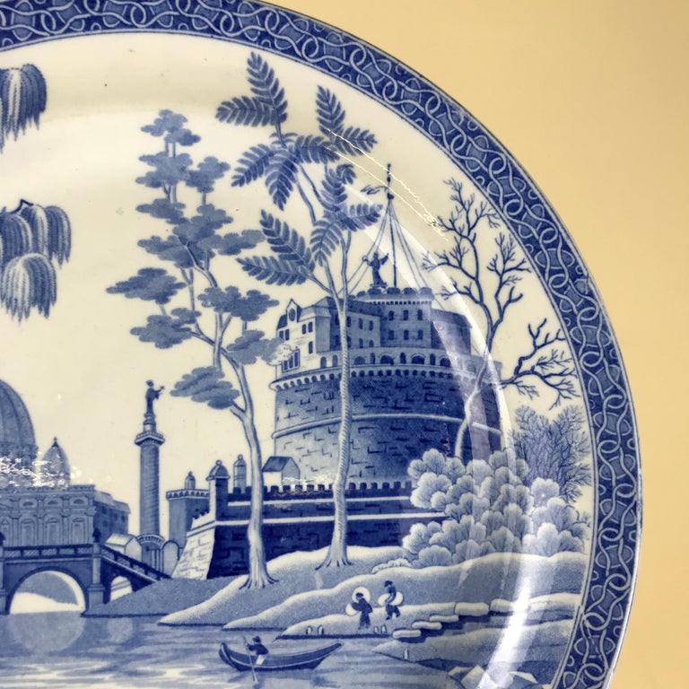 1816s English Blue Italian Spode Earthenware Rome Pattern Dinner Plate ...