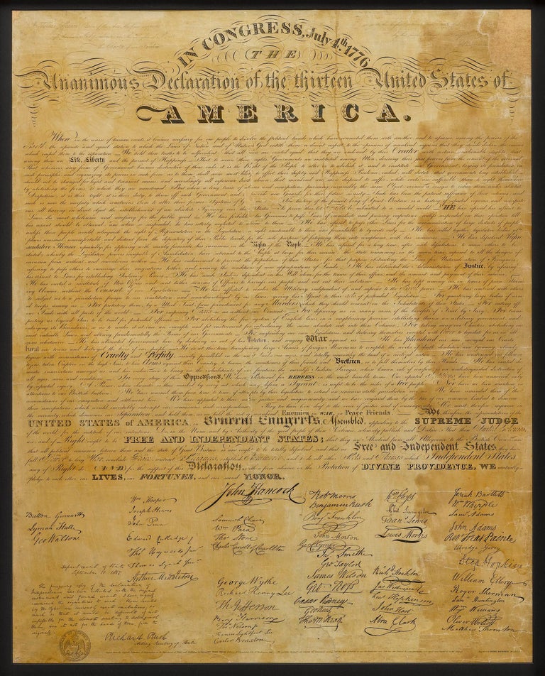 1818 Declaration of Independence Broadside Engraved by Benjamin Owen ...