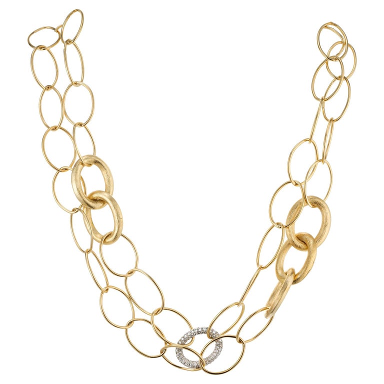 1.82 Carat Diamond Yellow Gold Open Link Chain Necklace at 1stDibs