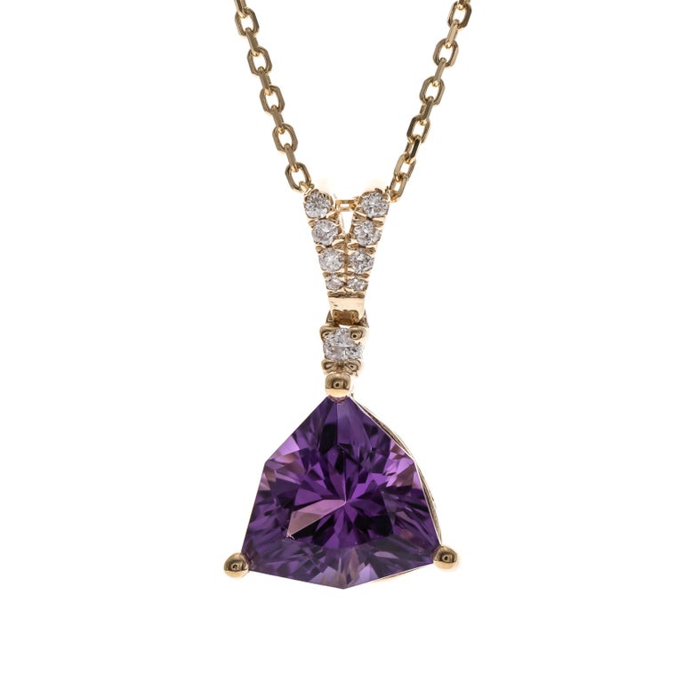 1.82 Carat Trillion-Cut Amethyst with Diamond Accents 14K Yellow Gold ...