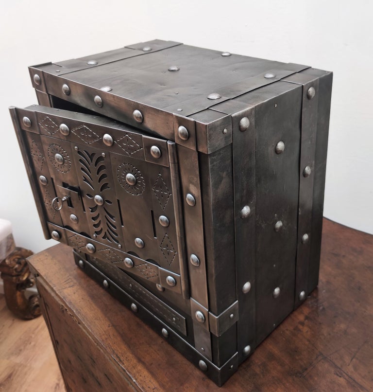 1820 Antique Italian Wrought Iron Studded Antique Safe Strongbox Dry ...