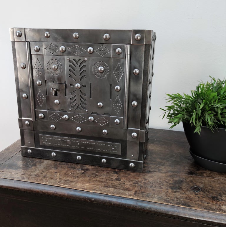 1820 Antique Italian Wrought Iron Studded Antique Safe Strongbox Dry ...