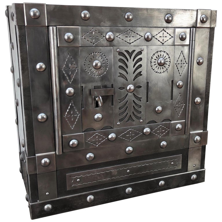 1820 Antique Italian Wrought Iron Studded Antique Safe Strongbox Dry ...