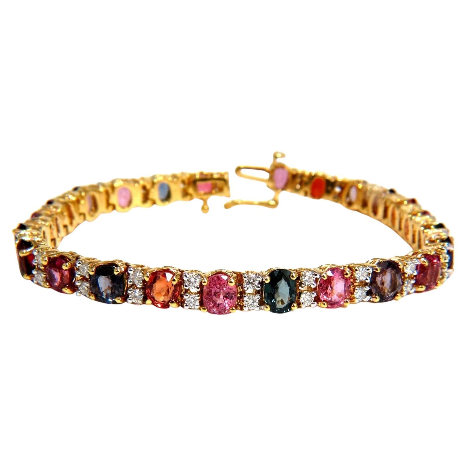 18.24 Carat Natural Vivid Colors Spinel Diamonds Tennis Bracelet 14 ...