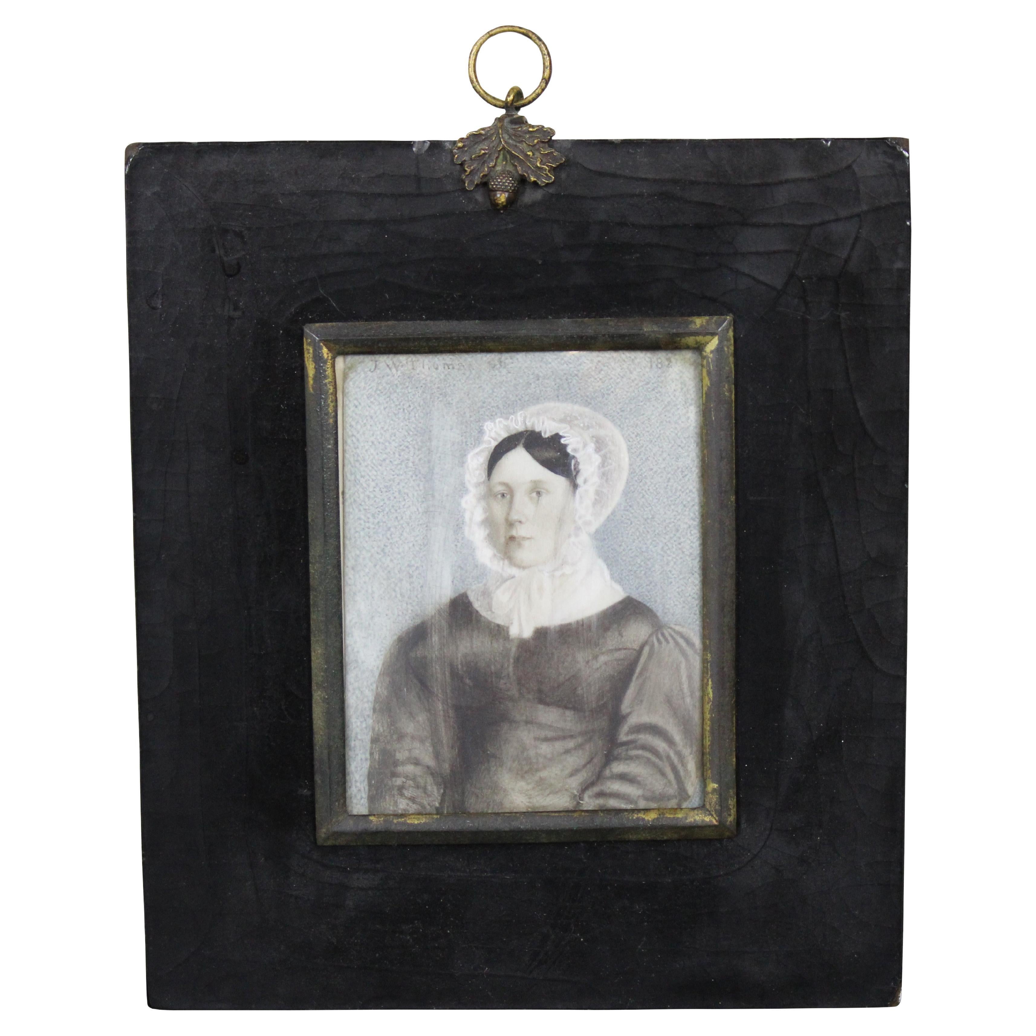 1827 Antique JW Thomas Miniature Portrait Painting Woman in Bonnet at ...