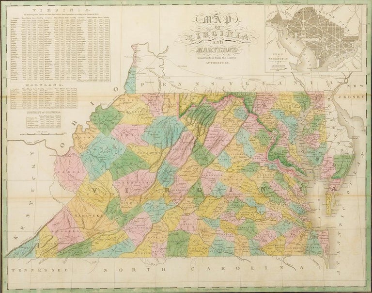 1829 Map of Virginia and Maryland by Anthony Finley at 1stDibs