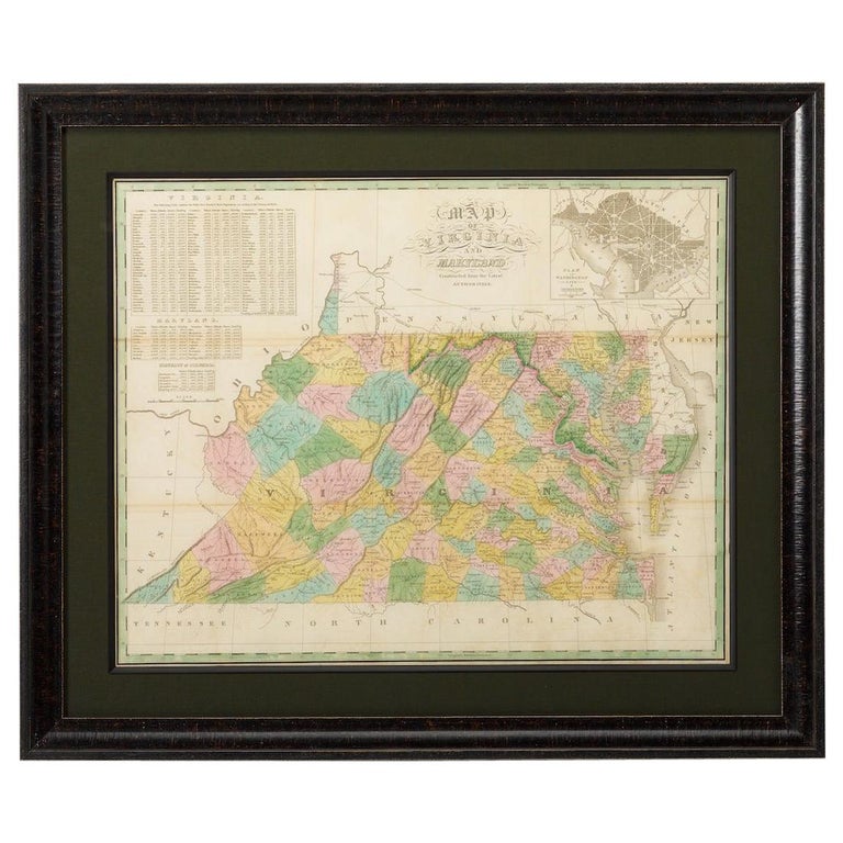 1829 Map of Virginia and Maryland by Anthony Finley at 1stDibs
