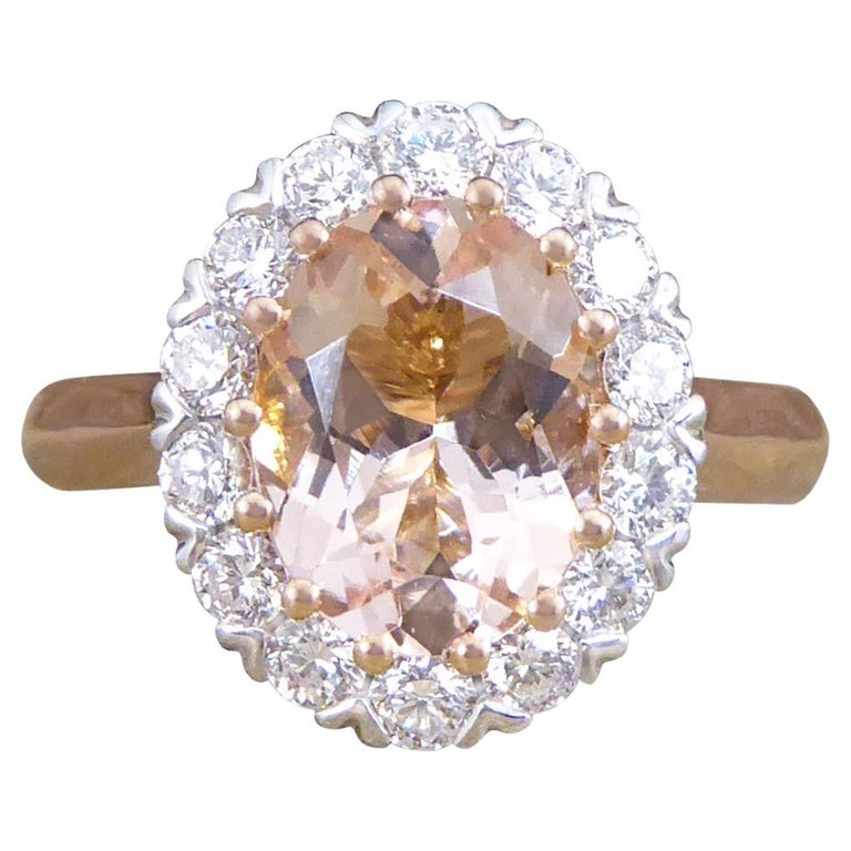 1.82ct Pink Morganite and Diamond Cluster Ring in 18ct White and Rose ...