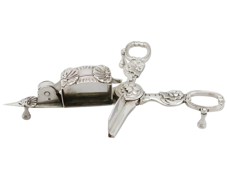 1830 Antique Sterling Silver Wick Trimmers and Snuffer Tray at 1stDibs