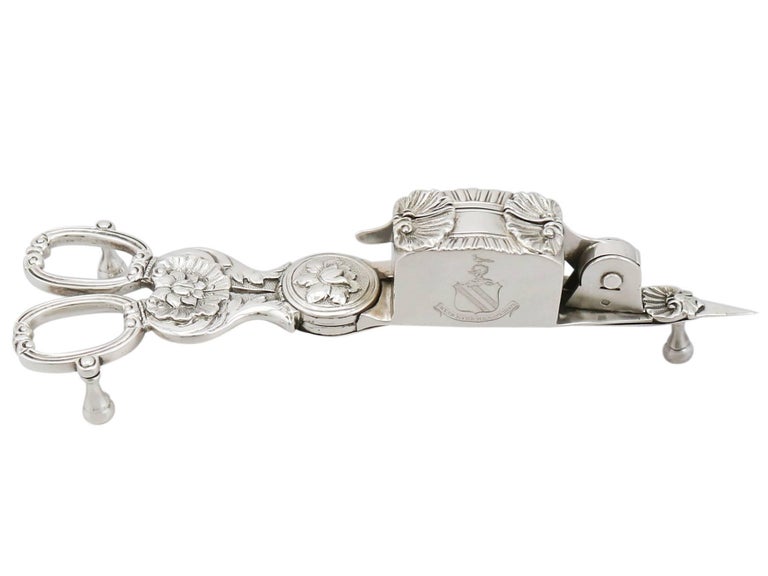 1830 Antique Sterling Silver Wick Trimmers and Snuffer Tray at 1stDibs