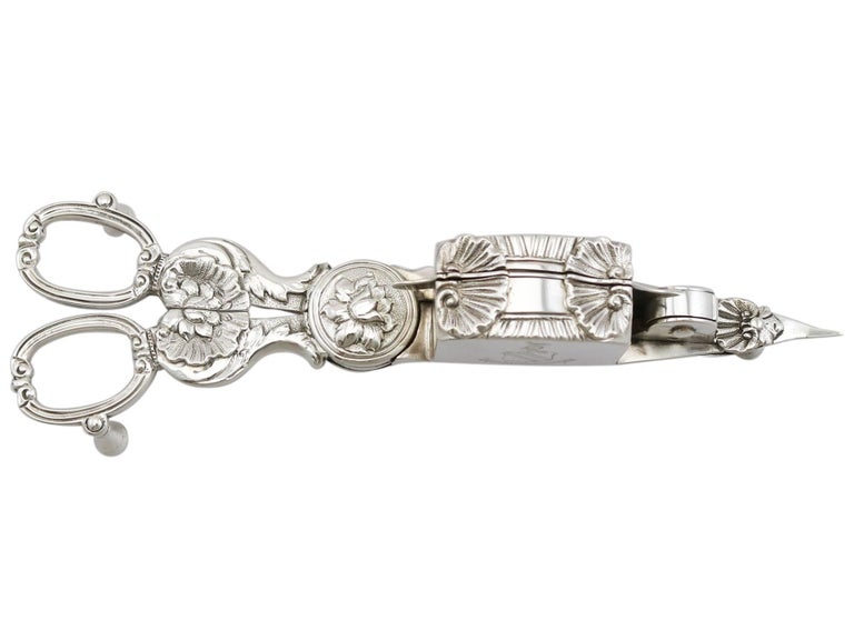 1830 Antique Sterling Silver Wick Trimmers and Snuffer Tray at 1stDibs