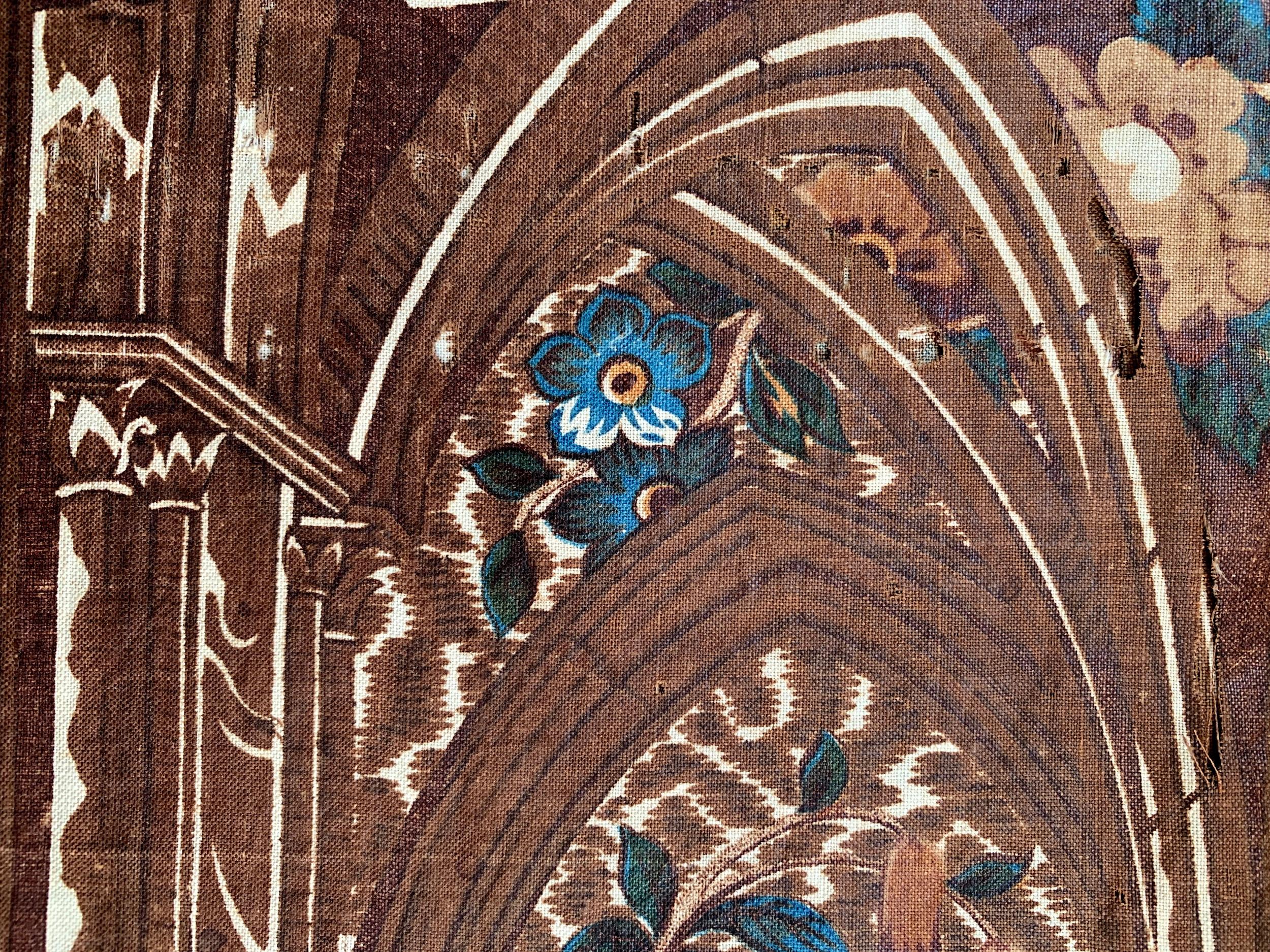 1830s British Printed Gothic Revival Cotton Textile For Sale at 1stDibs